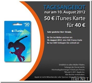 iTunes Karte für 50 Euro zu 40 Euro kaufen