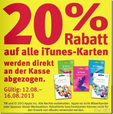 Rossmann - diese Woche 20 Prozent Rabatt auf iTunes Karten