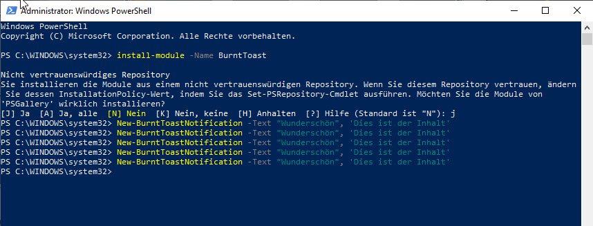 Powershell - Toast - Benachrichtigung für Windows