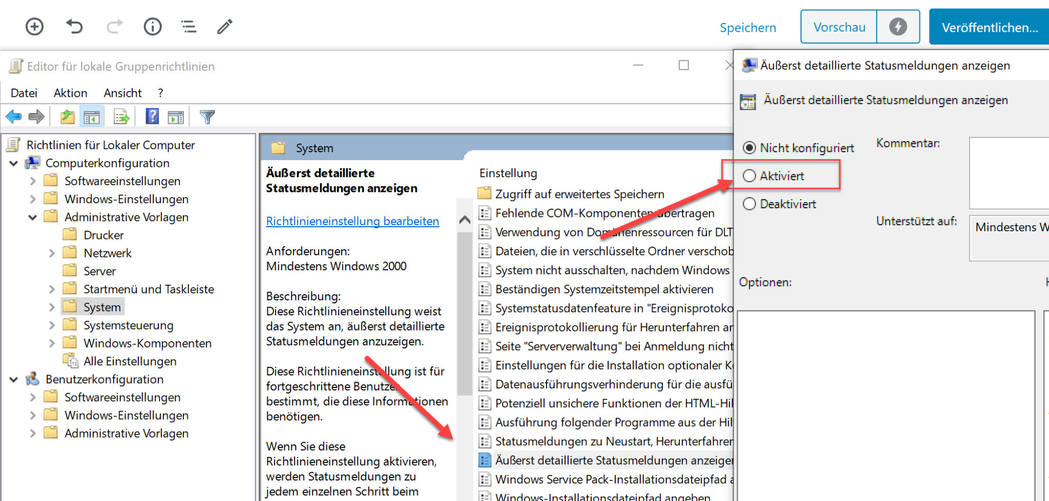 Windows Statusmeldungen beim Hochfahren anzeigen